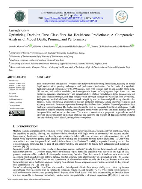 Pdf Optimizing Decision Tree Classifiers For Healthcare Predictions A Comparative Analysis Of