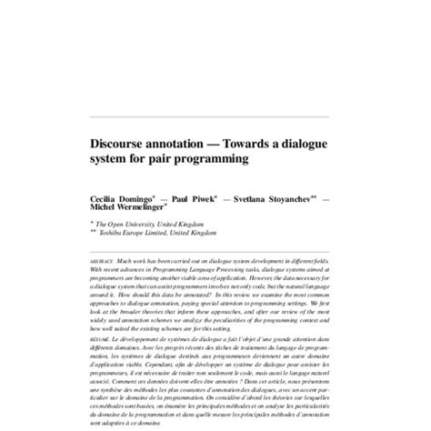 Discourse Annotation — Towards A Dialogue System For Pair Programming Acl Anthology