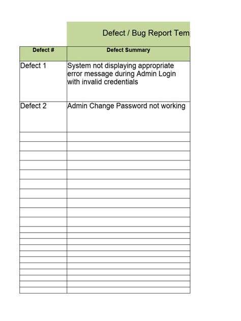 Defect Report Template Pdf