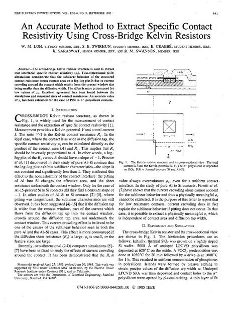 Pdf An Accurate Method To Extract Specific Contact Resistivity Using Cross Bridge Kelvin