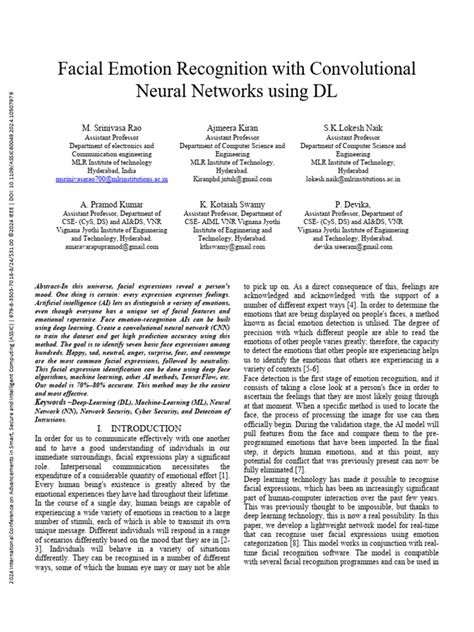 Facial Emotion Recognition With Convolutional Neural Networks Using Dl