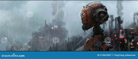 Dystopian Convergence Of Man And Machine As A Rain Soaked Rust