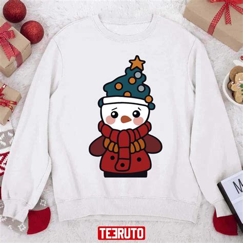 Chibi Cute Snowman Wearing Scarf 2022 Christmas Unisex Sweatshirt Teeruto