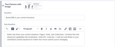 create two column sections using components knowledge base buttercms