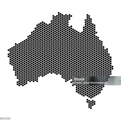 호주 지도 벌집 무늬 질감입니다 흰색 배경에 검은 색 지리적 구성표입니다 육각형 픽셀 벡터 일러스트 레이 션 0명에 대한 스톡 벡터 아트 및 기타 이미지 Istock