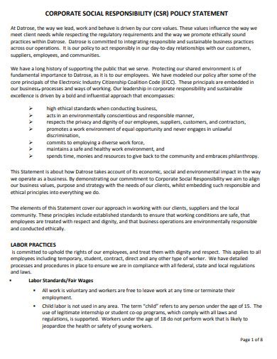 Free 10 Corporate Social Responsibility Policy Templates In Pdf Ms Word