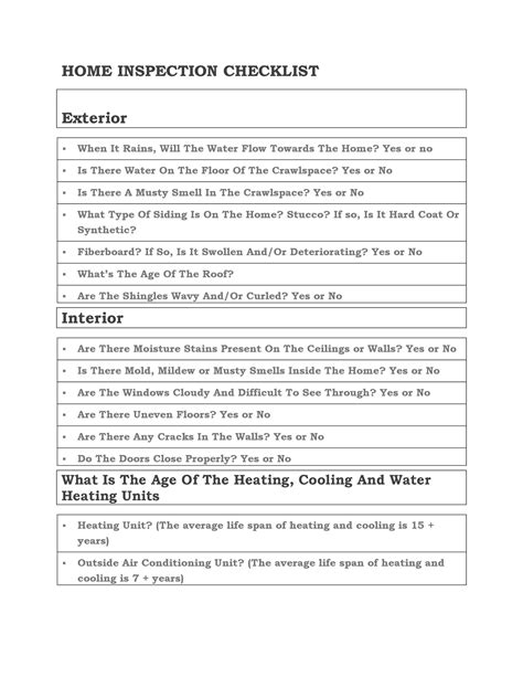 20 Printable Home Inspection Checklists Word Pdf