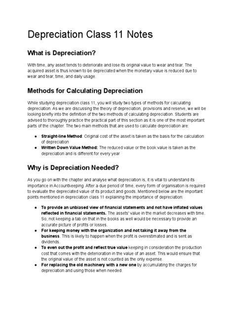 Depreciation Class 11 Notes Pdf Depreciation Debits And Credits