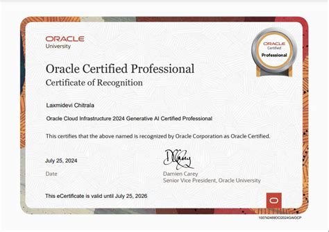 Laxmidevi Chitrala On Linkedin Oracle Cloudinfrastructure Genai Certification