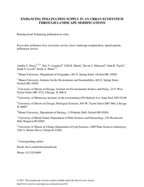 Pdf Enhancing Pollination Supply In An Urban Ecosystem Through Landscape Modifications Sarah