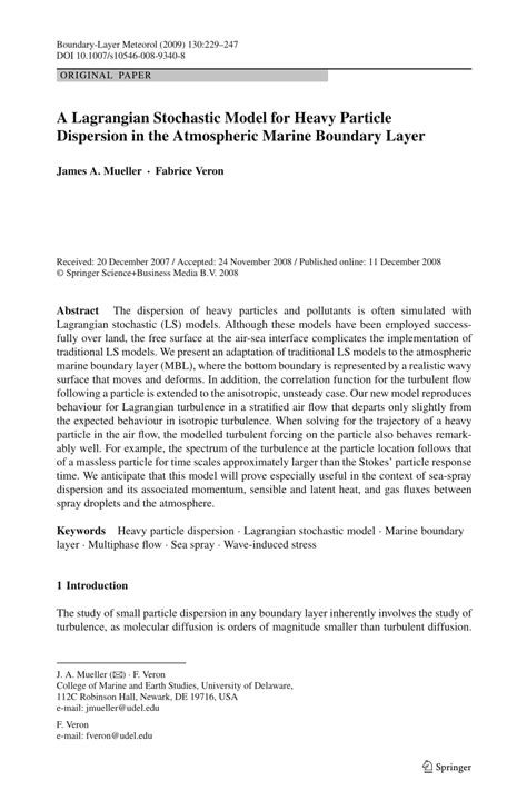 Pdf A Lagrangian Stochastic Model For Heavy Particle Dispersion In The Atmospheric Marine