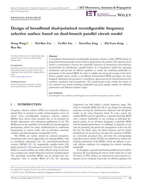 Pdf Design Of Broadband Dual‐polarised Reconfigurable Frequency Selective Surface Based On