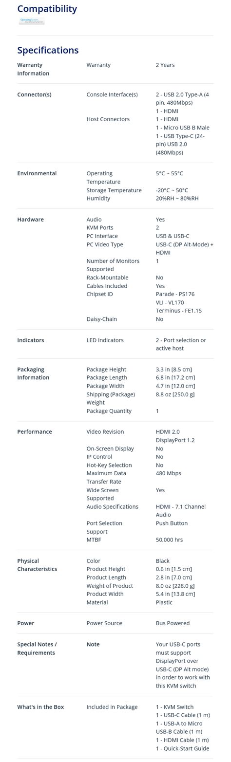 StarTech Port USB A HDMI USB C KVM Switch SV HUC K Mwave