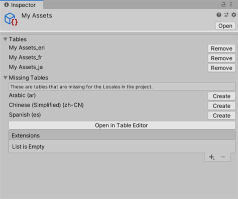 Asset Table Collection Inspector View