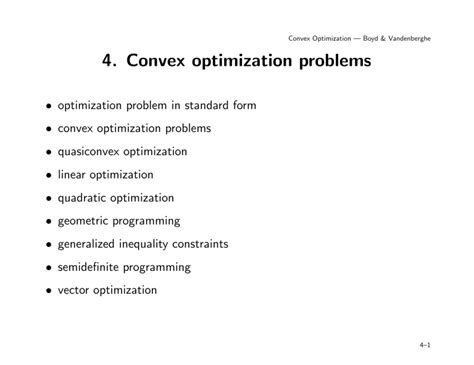 Convex Optimization Problems An Overview