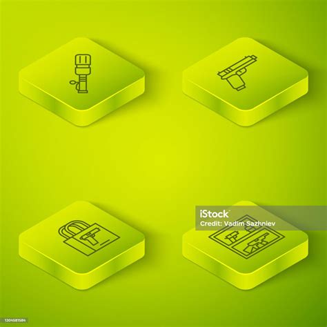 등대성 선 권총 또는 총 권총 구입 사냥 가게 무기 및 대전차 손 수류탄 아이콘을 설정합니다 벡터 3에 대한 스톡 벡터 아트 및