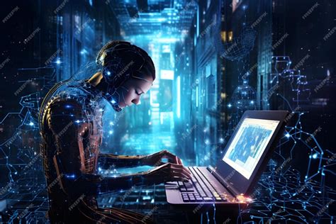 Premium Photo Advanced Humanoid Robotics Engaged In Futuristic Artificial Intelligence Programming