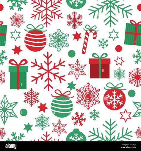 Christmas Seamless Pattern With Cute Red And Green Gifts Balls Stars