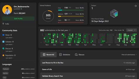 Om Badavanache On Linkedin Leetcode300 Codingmilestone Problemsolving Continuouslearning