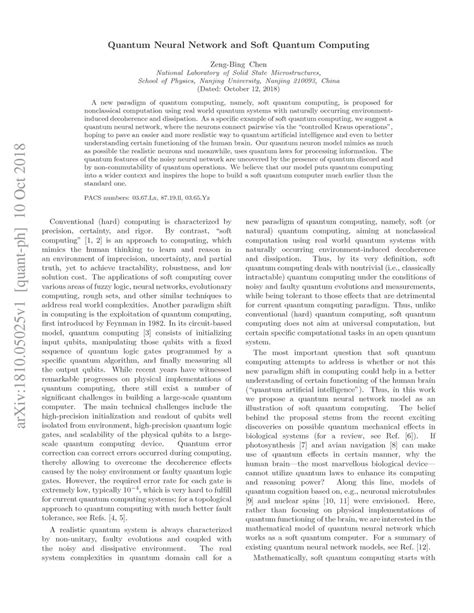 Quantum Neural Network And Soft Quantum Computing Deepai