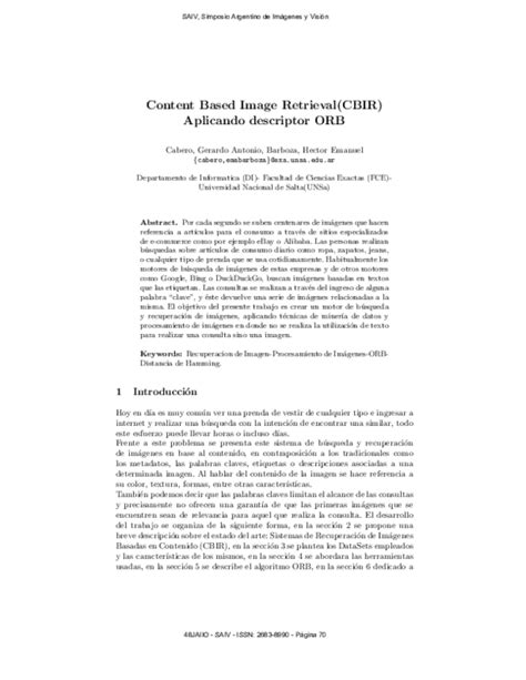 pdf content based image retrieval cbir aplicando descriptor orb
