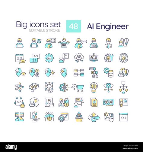 Editable Multicolor Big Icons Representing Ai Engineer Stock Vector