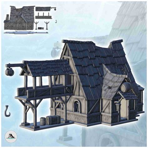 Other Stl Download Medieval Storage Warehouse With Pulley Extension