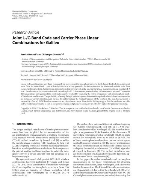Pdf Joint L C Band Code And Carrier Phase Linear Combinations