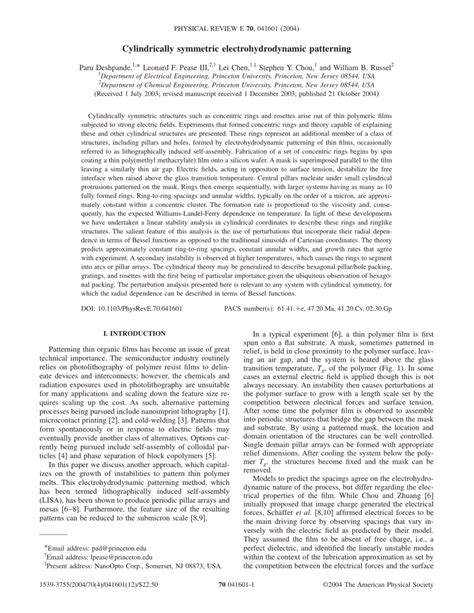 Pdf Cylindrically Symmetric Electrohydrodynamic Patterning