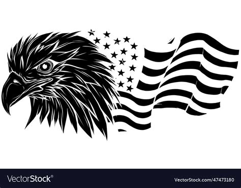 Black Silhouette Of Eagle Head With American Flag Vector Image