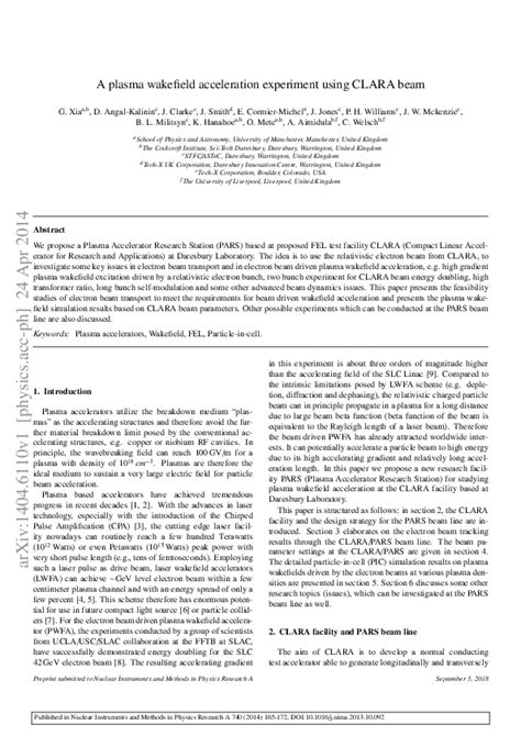 Pdf A Plasma Wakefield Acceleration Experiment Using Clara Beam