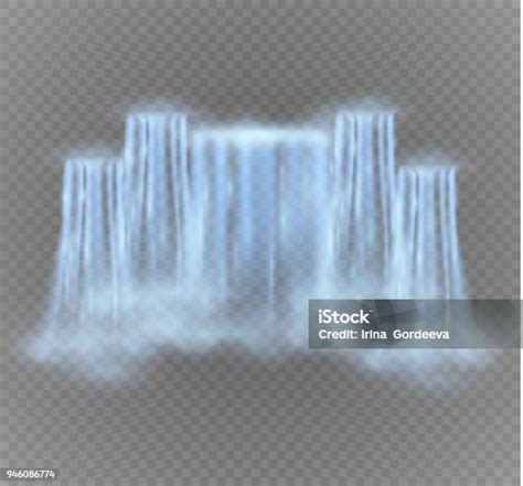 현실적인 벡터 폭포와 맑은 물입니다 디자인 풍경 이미지에 대 한 자연 요소입니다 절연된에 투명 한 배경 투명 배경에 대한 스톡 벡터 아트 및 기타 이미지 Istock