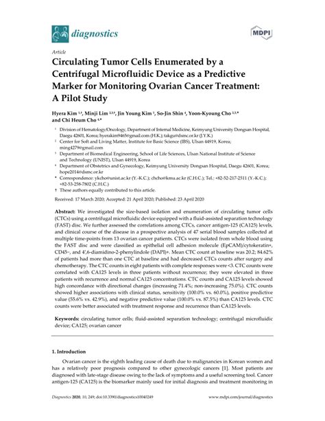 Pdf Circulating Tumor Cells Enumerated By A Centrifugal Microfluidic