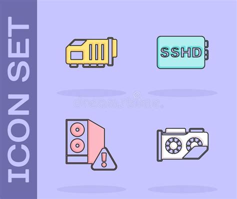 Set Video Graphic Card Case Of Computer And SSHD Icon Vector Stock Vector Illustration Of