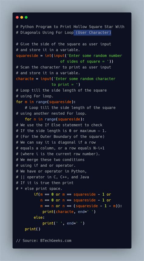 Python Program To Print Hollow Square Star With Diagonals Btech Geeks
