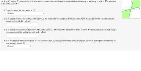 Solved Let V R And Let H Be The Subset Of V Of All Points Chegg Com