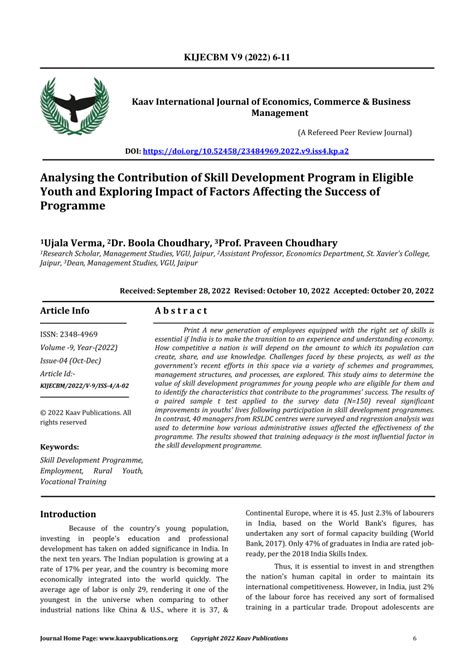 Pdf Analysing The Contribution Of Skill Development Program In Eligible Youth And Exploring