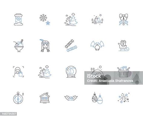 겨울 윤곽선 아이콘 모음입니다 눈 진눈깨비 추위 얼음 서리 냉기 동결 벡터 및 일러스트레이션 개념 세트 바람 강설 고드름 선형