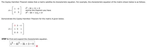 Solved The Cayley Hamilton Theorem States That A Matrix