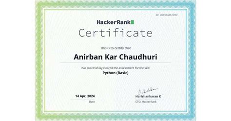Hackerrank Skill Certificate Anirban Kar Chaudhuri