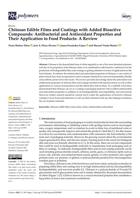 Pdf Chitosan Edible Films And Coatings With Added Bioactive Compounds