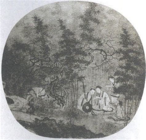 竹林拨阮图 纨扇 中国历代画目 图片