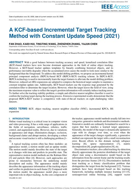 Pdf A Kcf Based Incremental Target Tracking Method With Constant Update Speed 2021