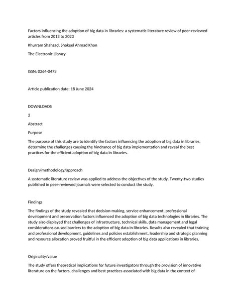 Pdf Factors Influencing The Adoption Of Big Data In Libraries A Systematic Literature Review
