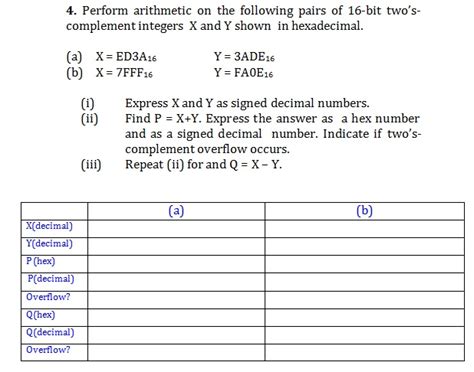 Solved Perform Arithmetic On The Following Pairs Of 16 Bit Chegg Com