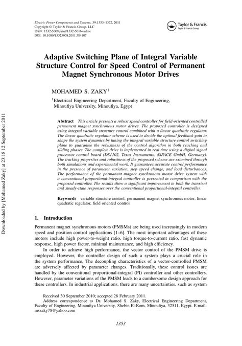 Pdf Adaptive Switching Plane Of Integral Variable Structure Control