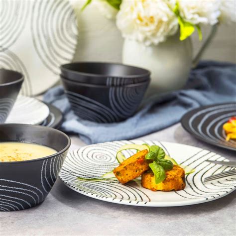 12pc Planet Melamine Plate And Bowl Dinnerware Set Black Bzyoo