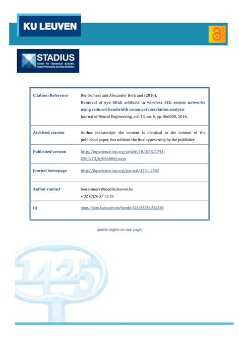 Pdf Removal Of Eye Blink Artifacts In Wireless Eeg Sensor Networks Using Reduced Bandwidth
