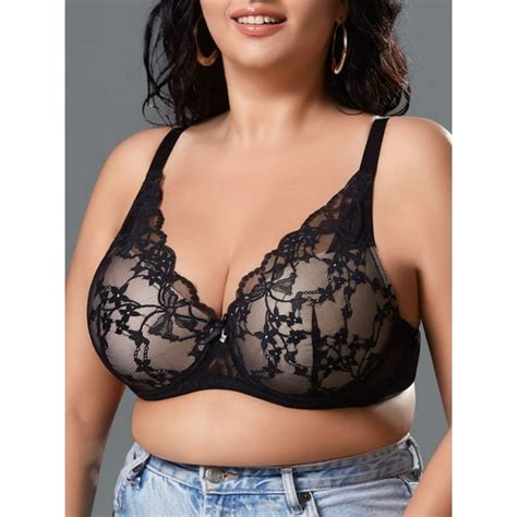 Ljvogues Womens Lace Sheer Bras Plus Size Full Coverage Sexy Plunge