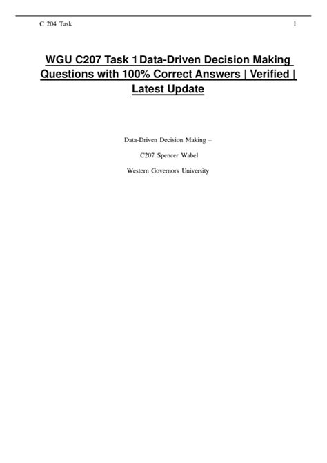 Wgu C207 Task 1 Data Driven Decision Making Questions With 100 Correct Answers Verified